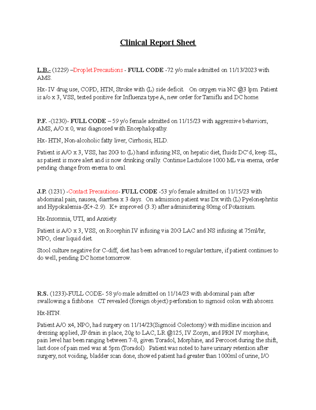 Clinical Report for week 3 - Clinical Report Sheet L.- (1229) –Droplet ...