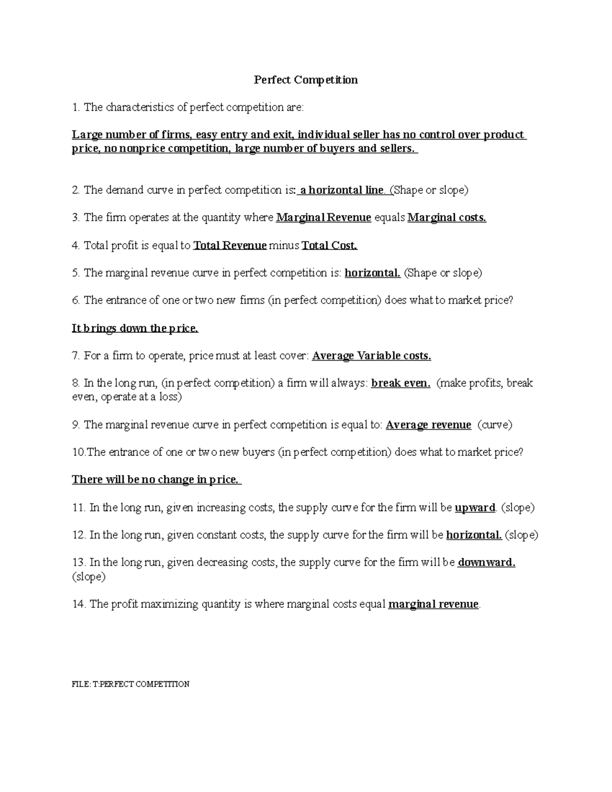 Perfect competition UNIT 9 - Perfect Competition The characteristics of ...