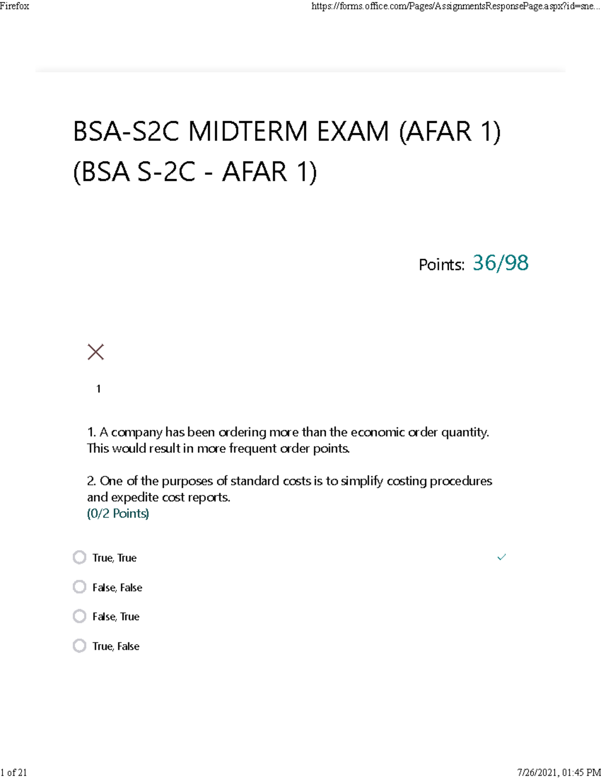 BSA S2C Midterm EXAM AFAR 1 BSA S 2C AFAR 1 - Points: 36/ BSA-S2C ...