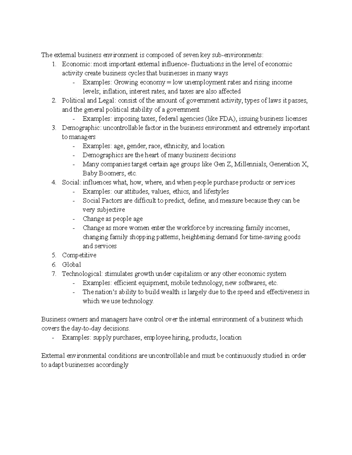 Intro to Business Module 1 page 3 - The external business environment ...
