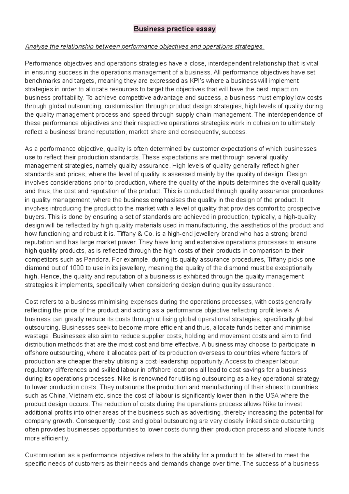 Operations strategies essay band 6 - Business practice essay Analyse ...