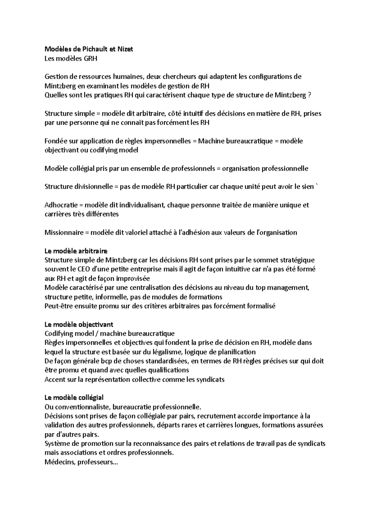 Modèles de Pichault et Nizet - Modèles de Pichault et Nizet Les modèles ...