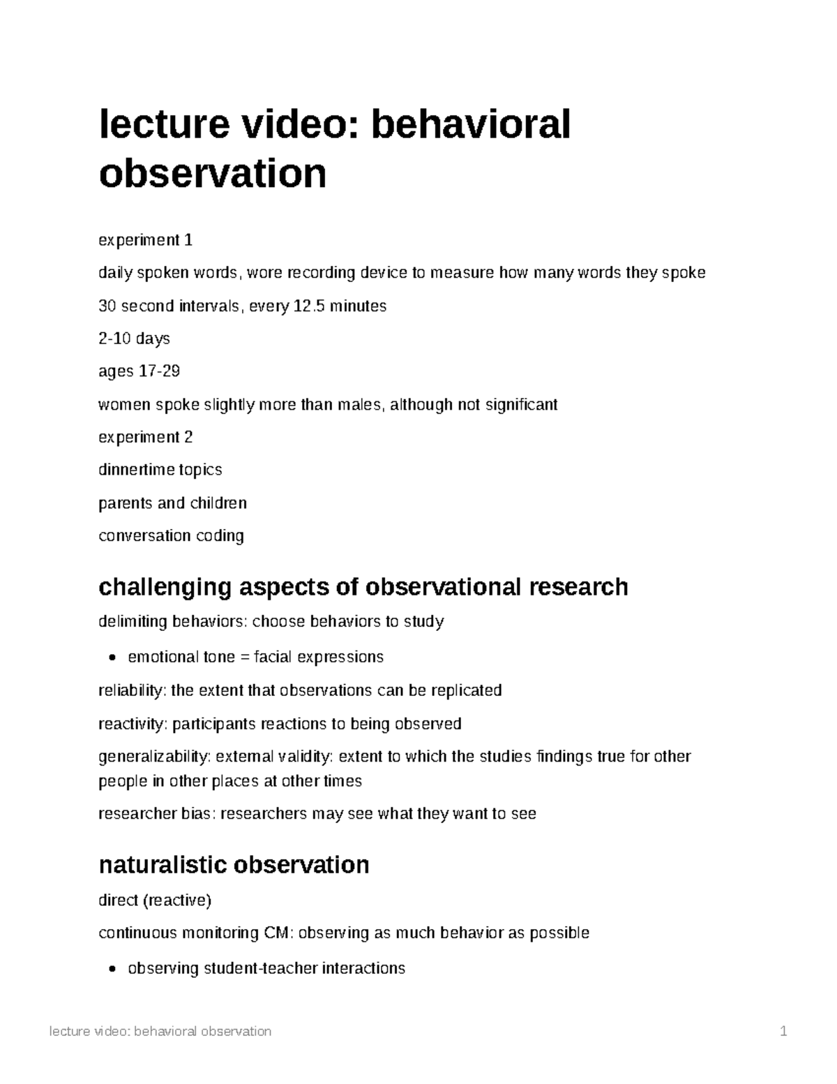 Lecture video behavioral observation - Studocu