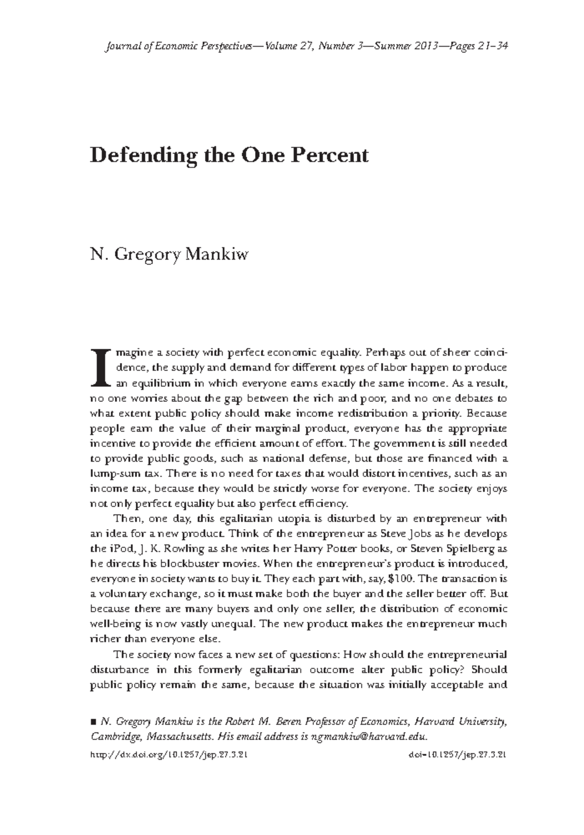 Defending the one percent 1 - Journal of Economic Perspectives—Volume ...