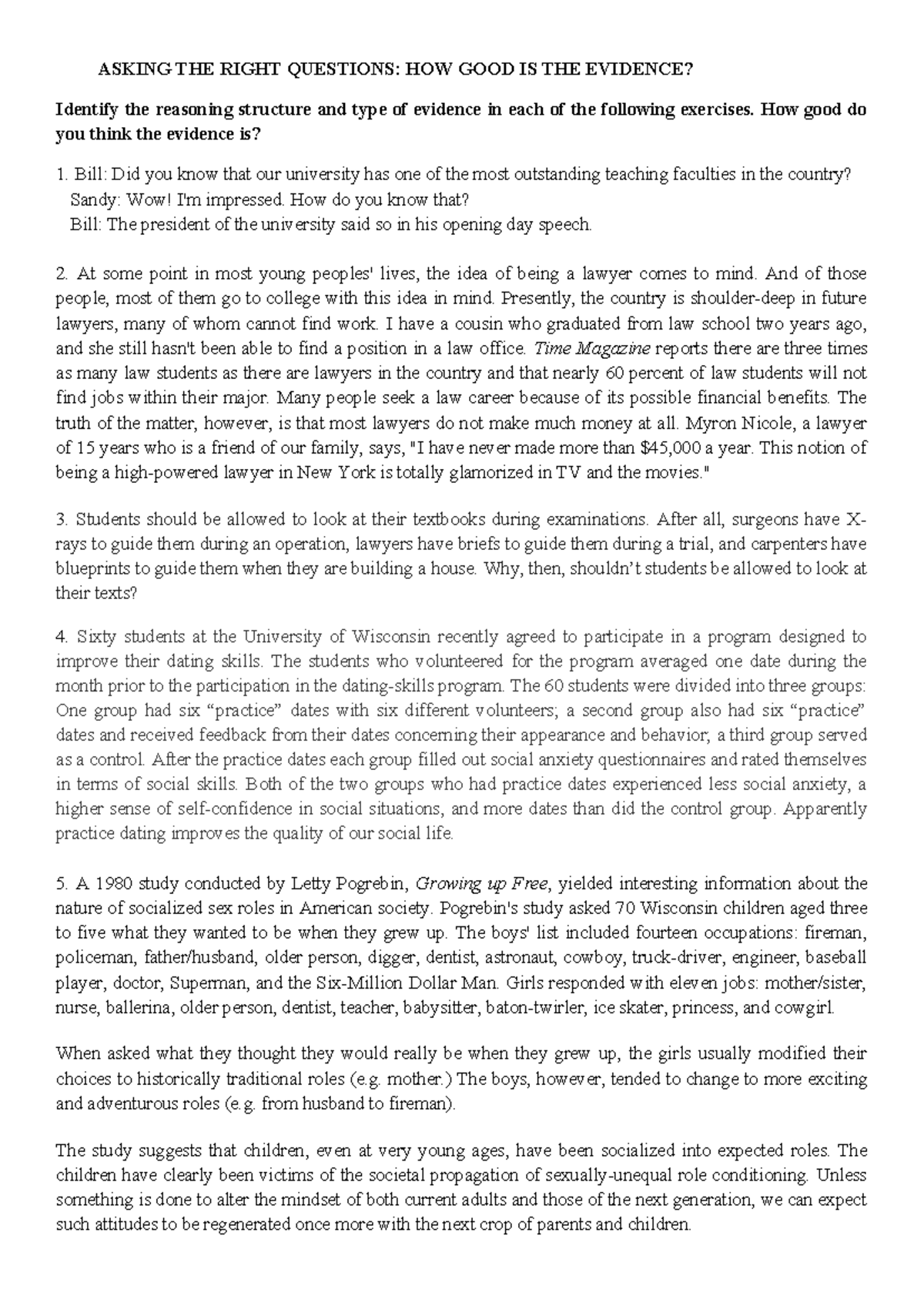 Evidence-handout - ASKING THE RIGHT QUESTIONS: HOW GOOD IS THE EVIDENCE ...