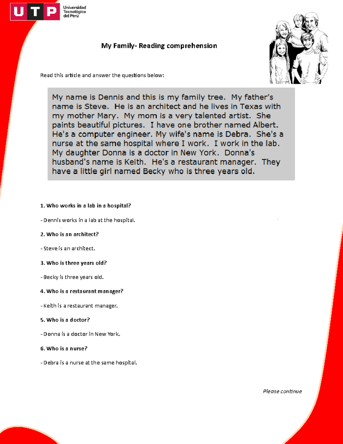 Homework - My Family La Familia - Reading comprehension - My Family ...