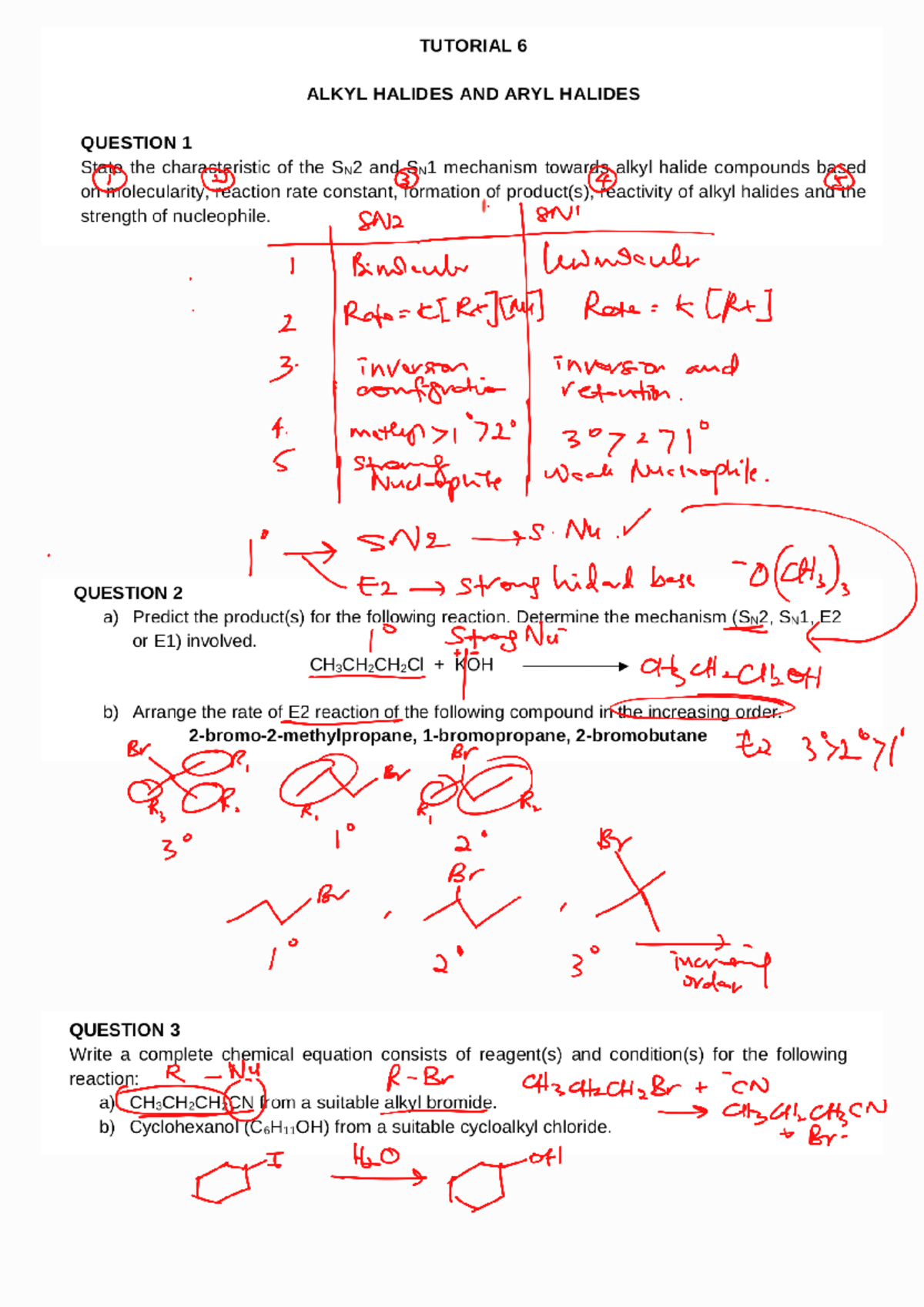 Tutorial 6 CHM258 240131 122210 - TUTORIAL 6 ALKYL HALIDES AND ARYL HALIDES QUESTION 1 State the ...