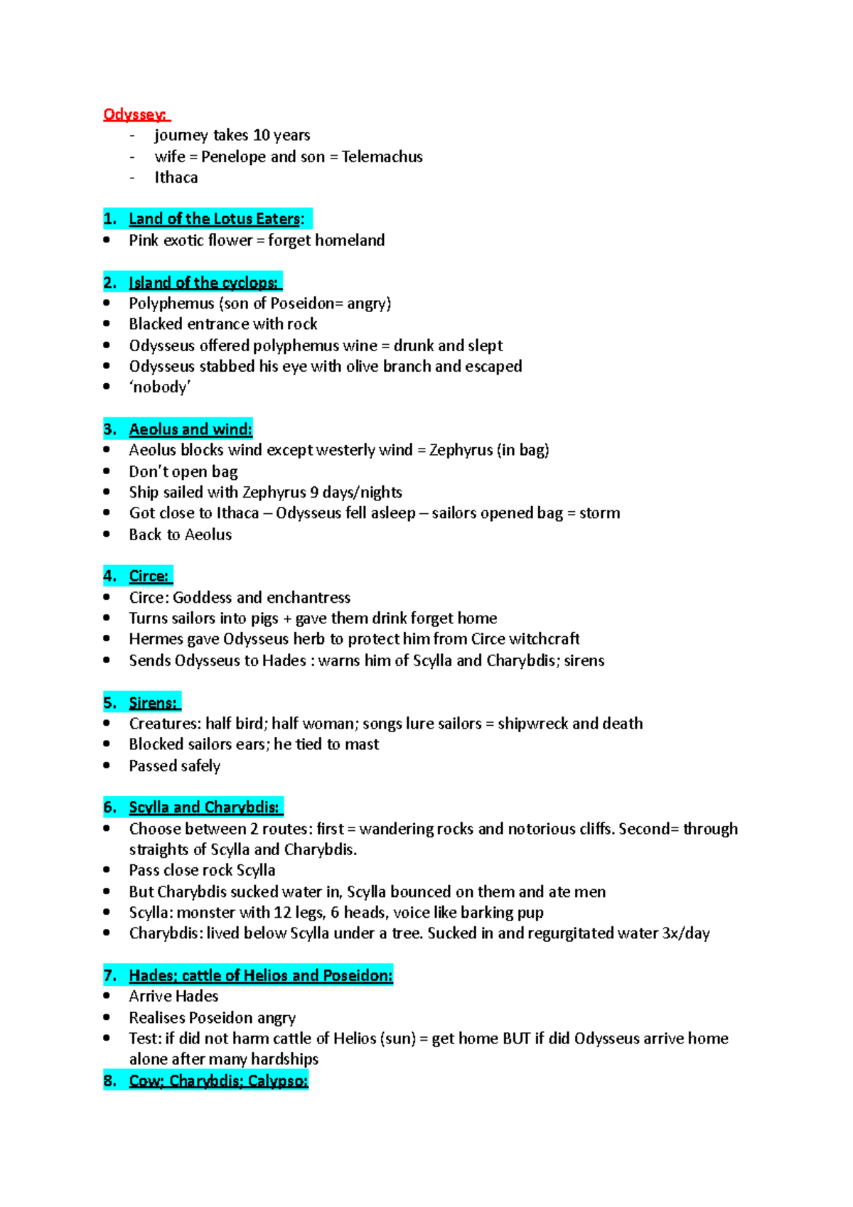 Trojan war summary - Odyssey: - journey takes 10 years - wife ...