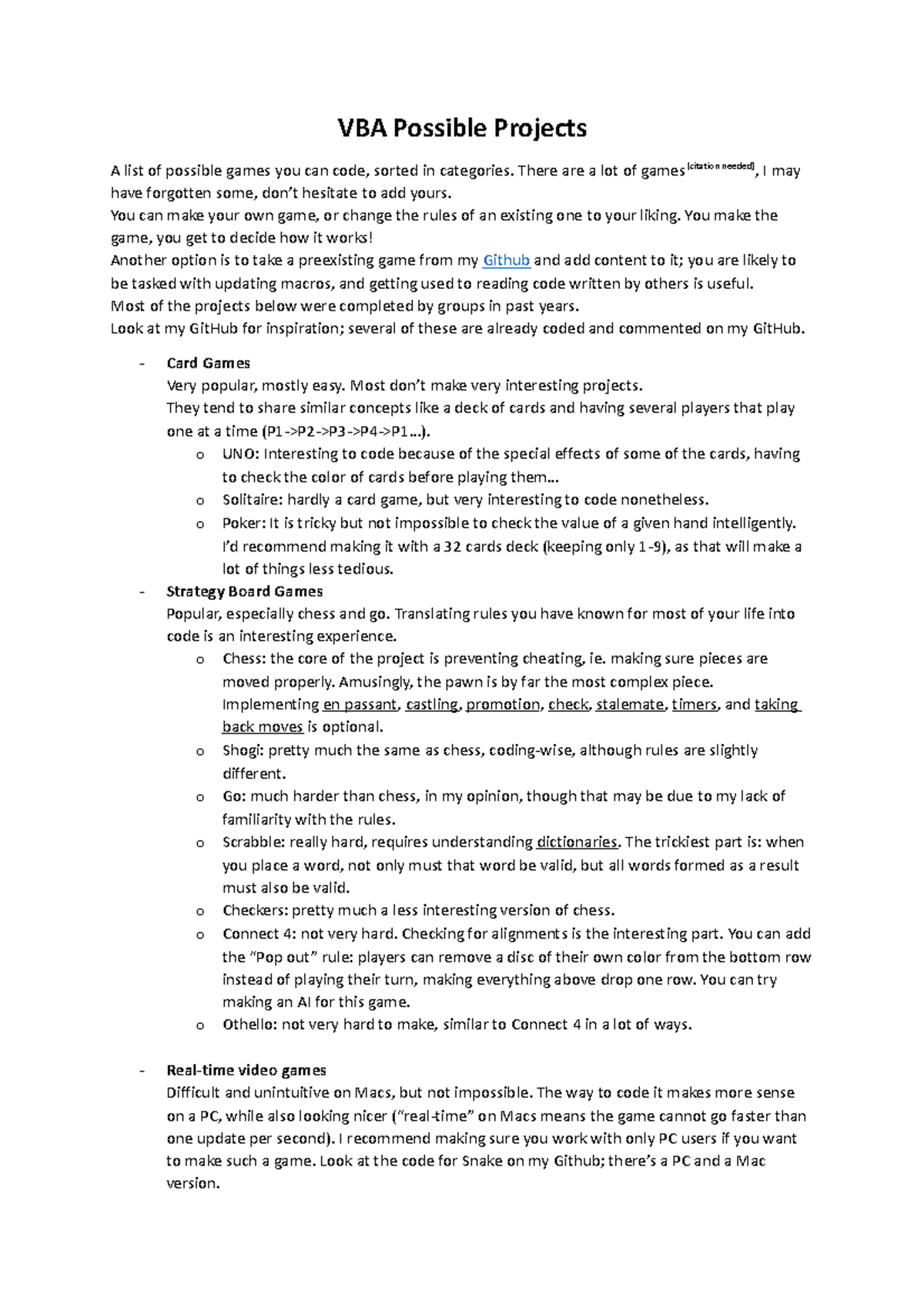 Project Ideas - Allow it - VBA Possible Projects A list of possible ...