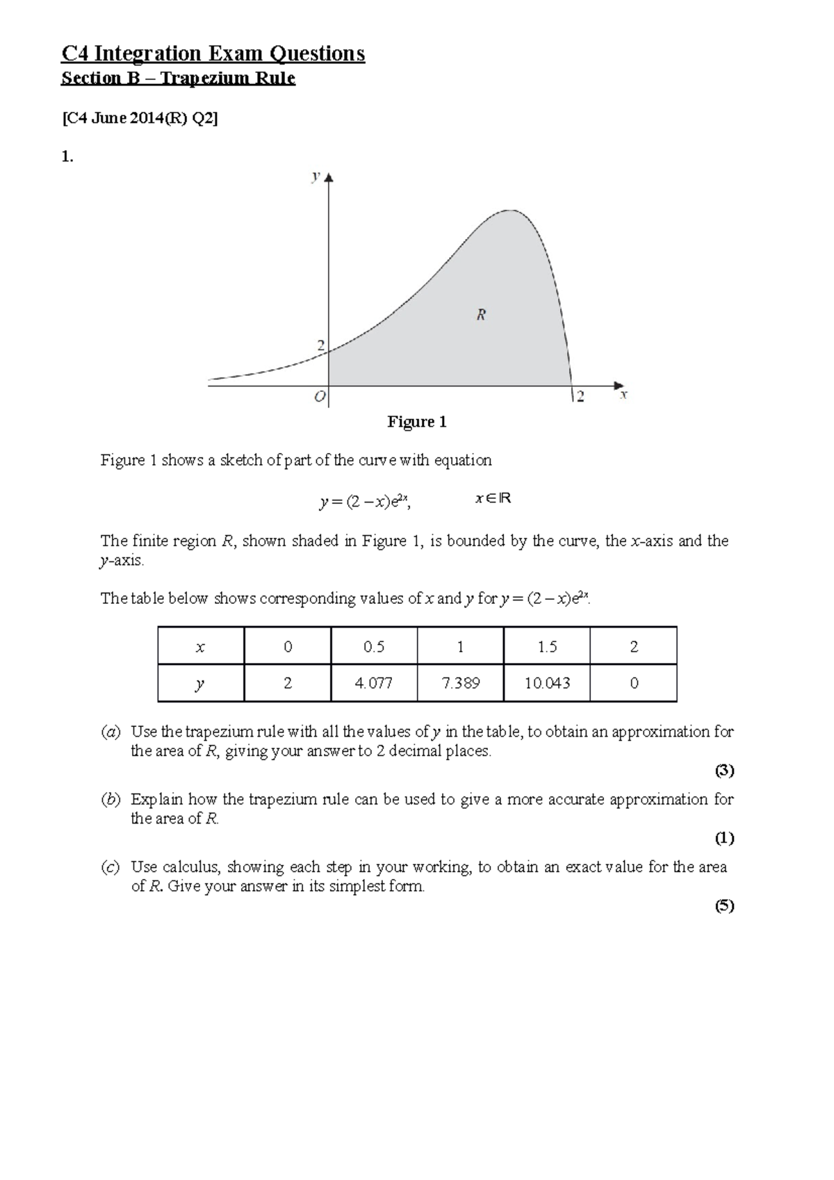 C4 Exam Questions Chp6 Integration 2 Trapezium Rule - C4 Integration ...