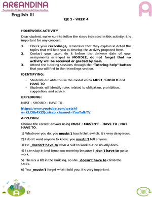English 3 - EJE 2 - week 4 - Actividad 2 eje 2 ingles III - EJE 2 - WEEK 4 HOMEWORK ACTIVITY ...