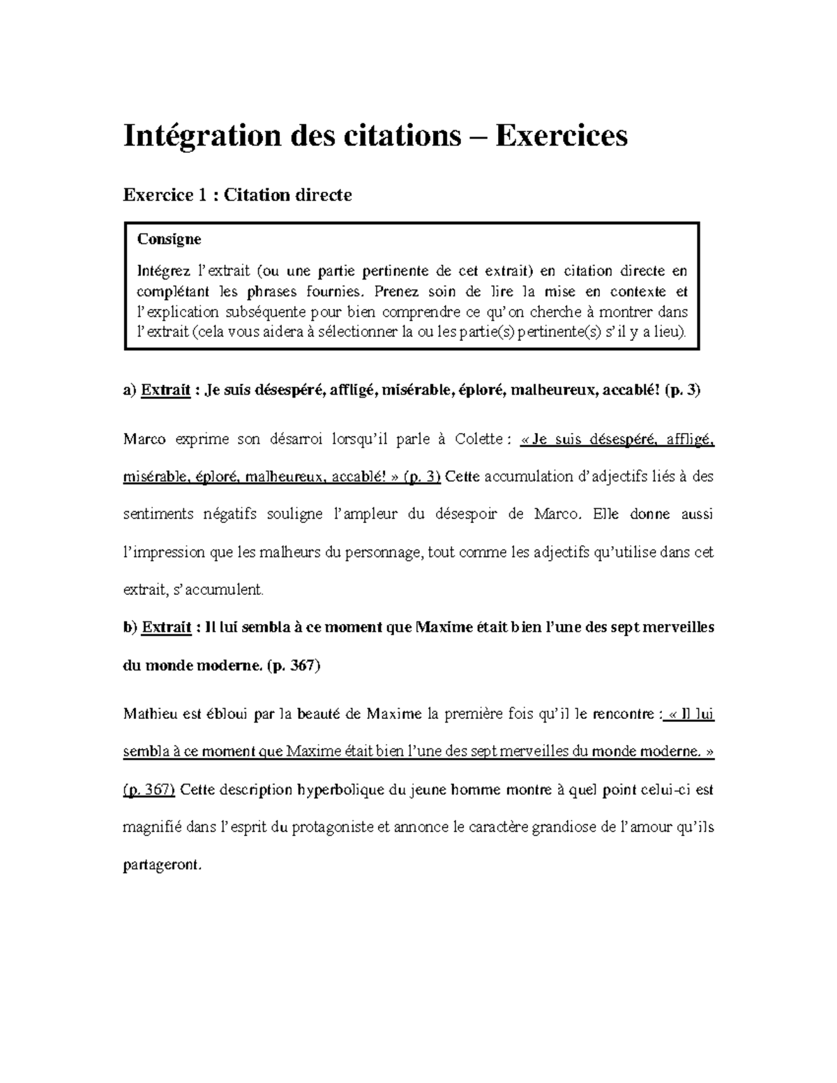 Integration des citations Exercice - Intégration des citations ...