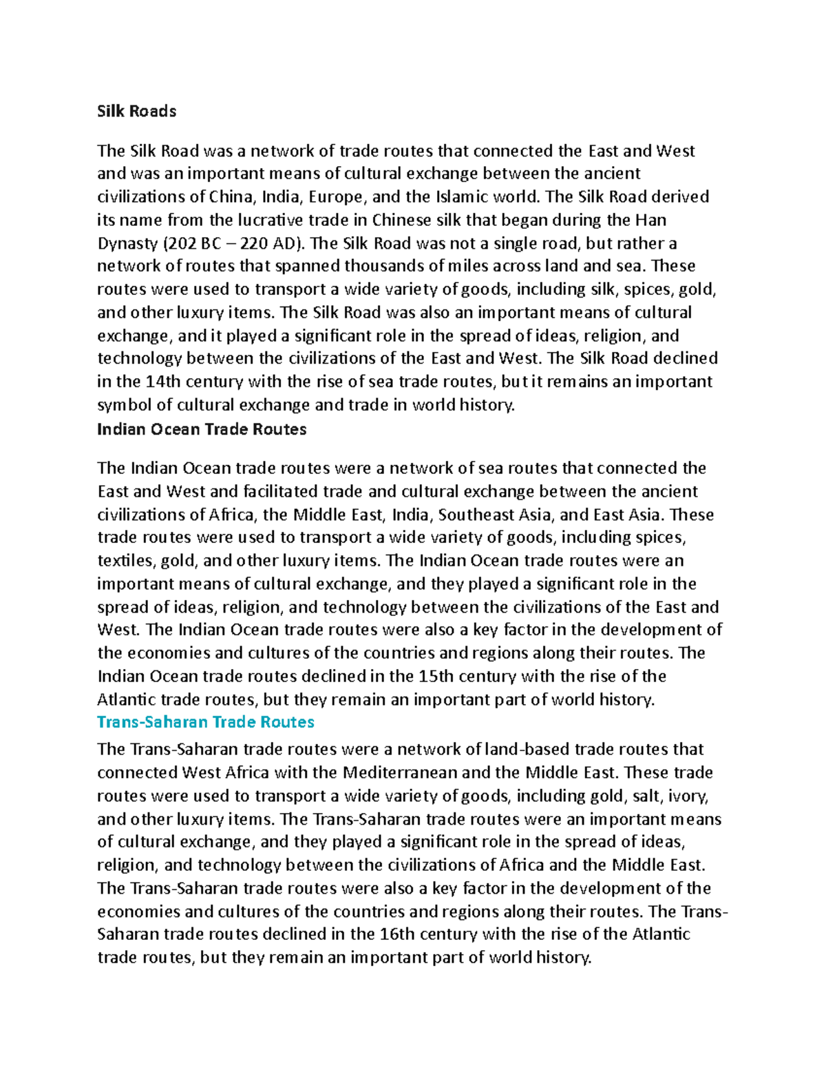 Unit 2 Overview- Networks of Exchange - Silk Roads The Silk Road was a ...