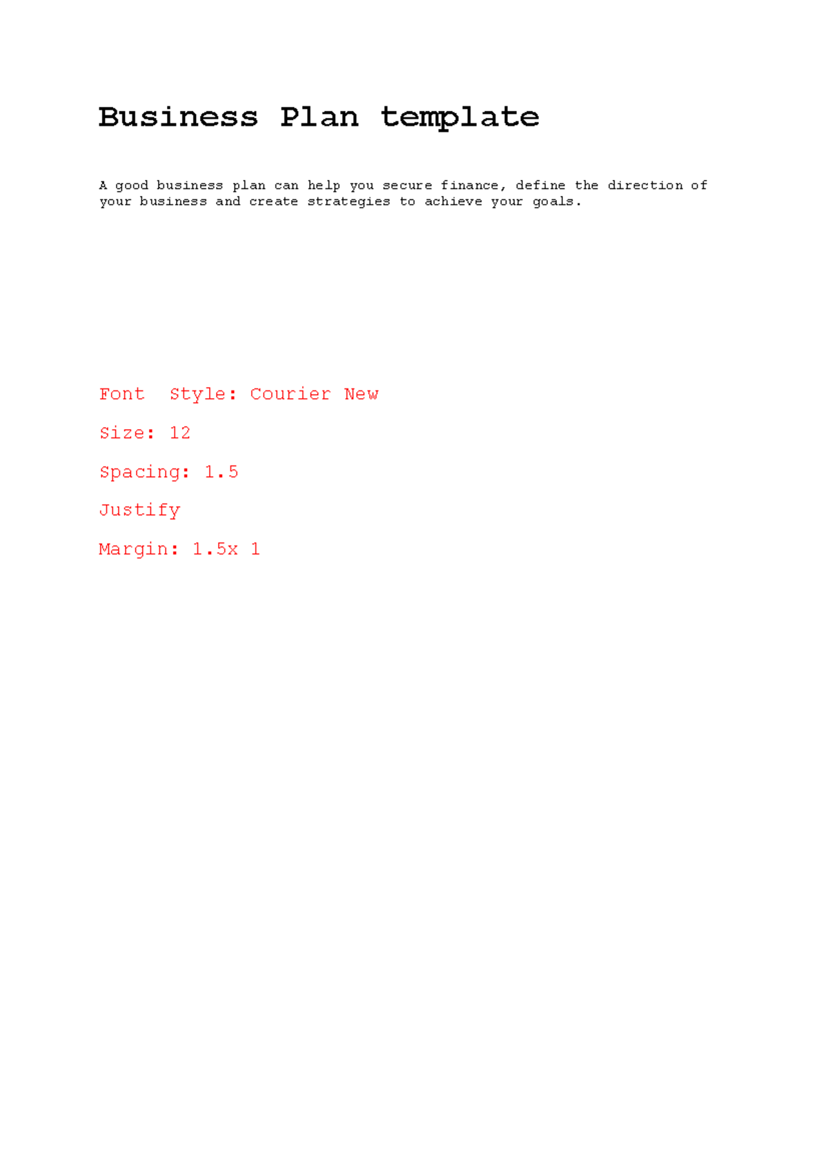 Business plan template doc - Business Plan template A good business ...