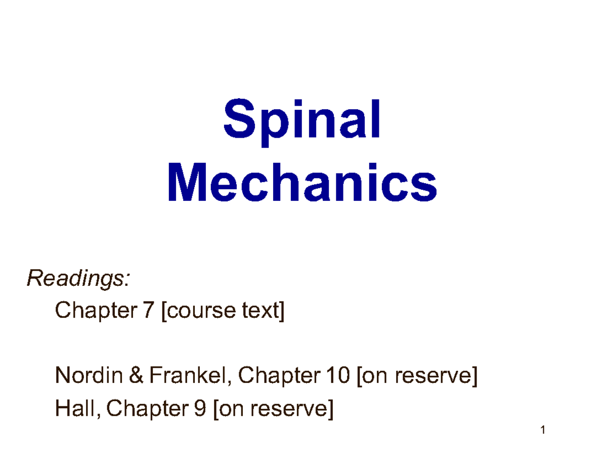 Lecture notes, Spinal mechanics - Spinal Mechanics Readings: Chapter 7 ...