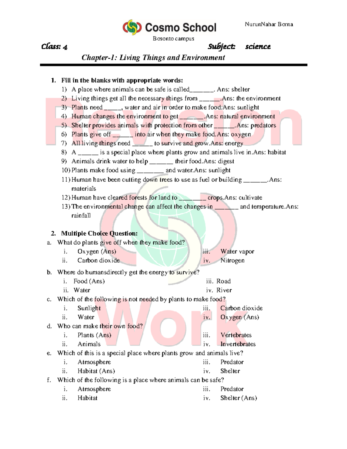 Revision chapter-1 - Business - (Asst. Teacher) Bosonto campus Class: 4 ...