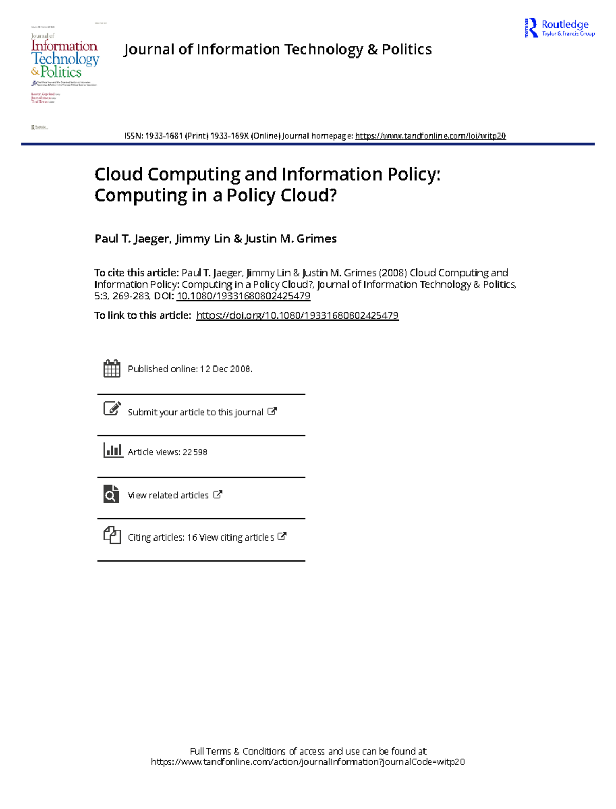 Cloud Computing and Information Policy Computing in a Policy Cloud ...