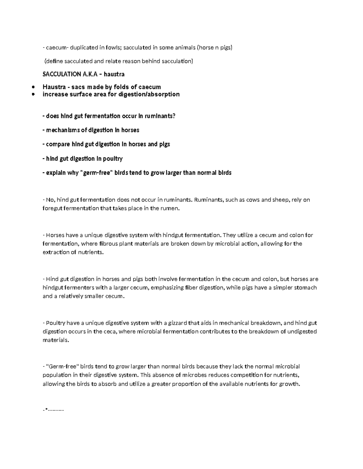 Alternativce Sites OF Microbial Digestion - caecum- duplicated in fowls ...