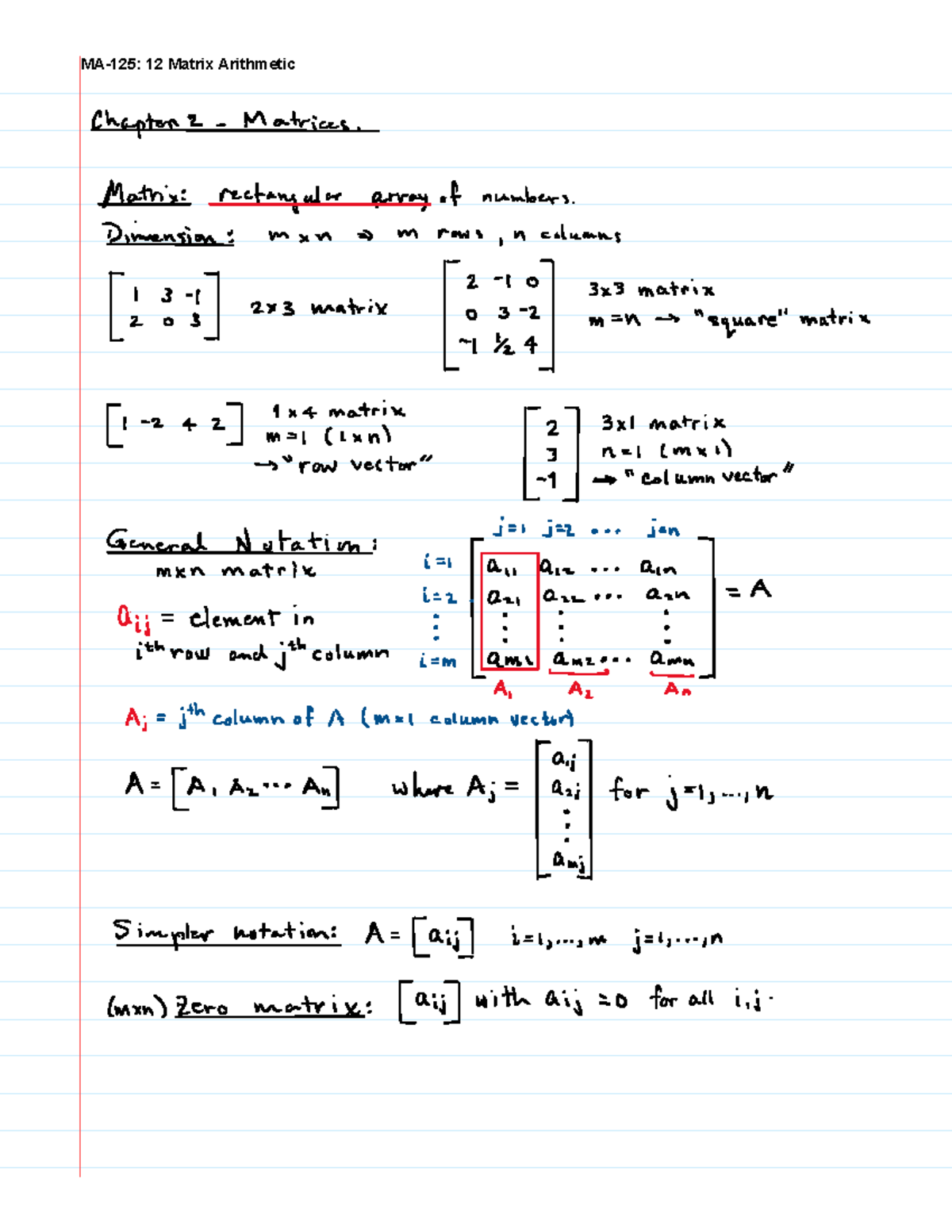 Matrix arithmetic (11) miller - MA 125 - MA-125: 12 Matrix Arithmetic - Studocu