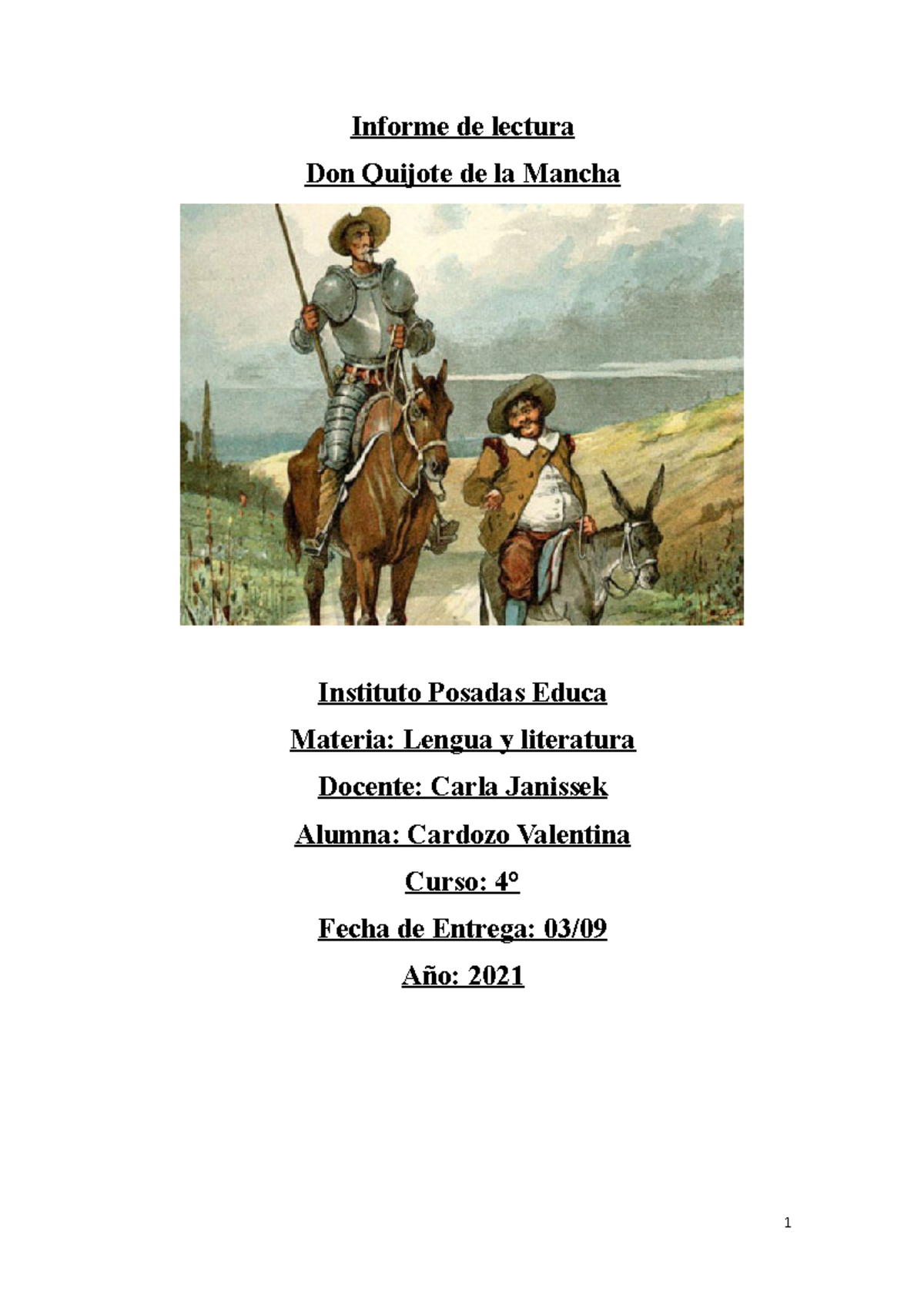 Informe Don Quijote REALIZADO POR ALUMNOS - Informe de lectura Don ...