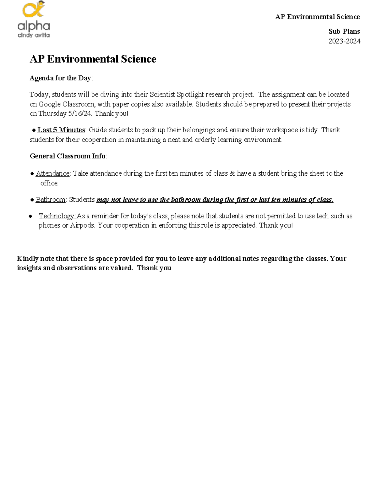 5 10 APES SUB PLAN-2 - list of assignments - AP Environmental Science ...