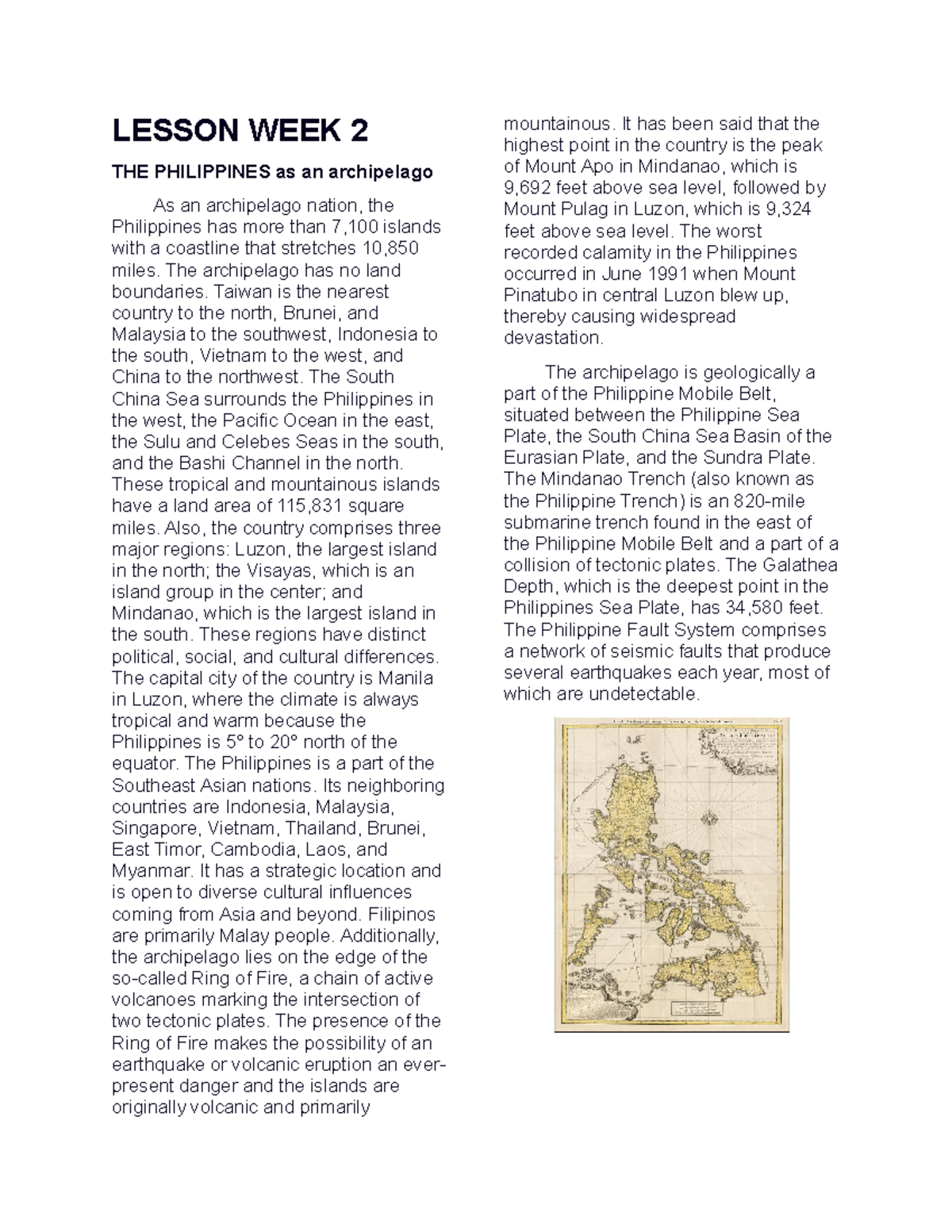 RPH WEEK 2 - module 2 - LESSON WEEK 2 THE PHILIPPINES as an archipelago As an archipelago nation ...