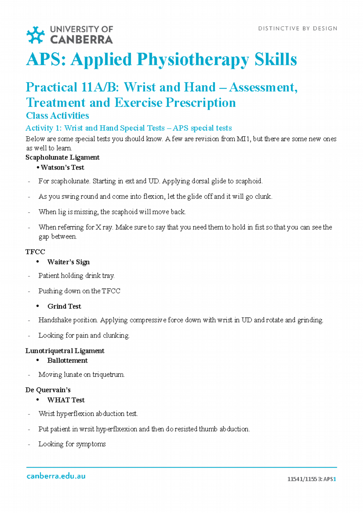 Wrist and hand practical - APS: Applied Physiotherapy Skills Practical ...