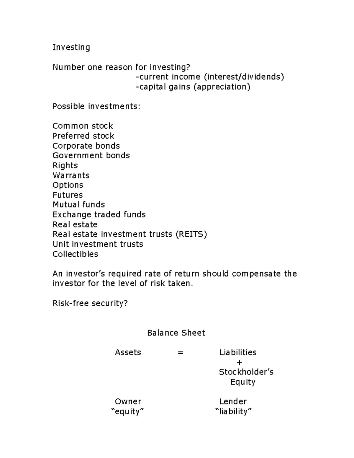 Fin 380 Notes Lecture 6 Investingonline - Investing Number one reason ...