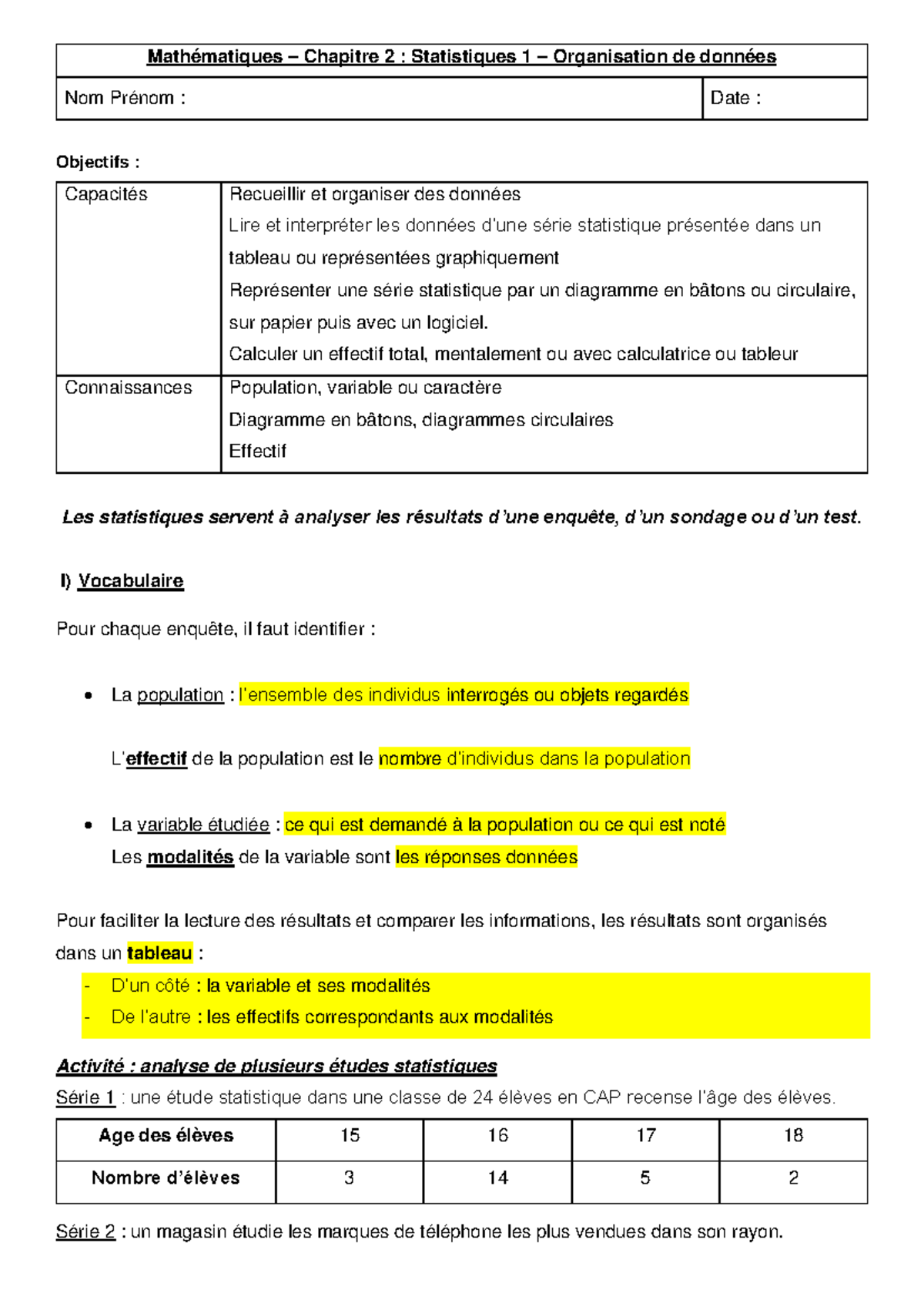 2AEPE M02Statt Orga 02CORR1001 - Mathématiques – Chapitre 2 : Statistiques 1 – Organisation de ...