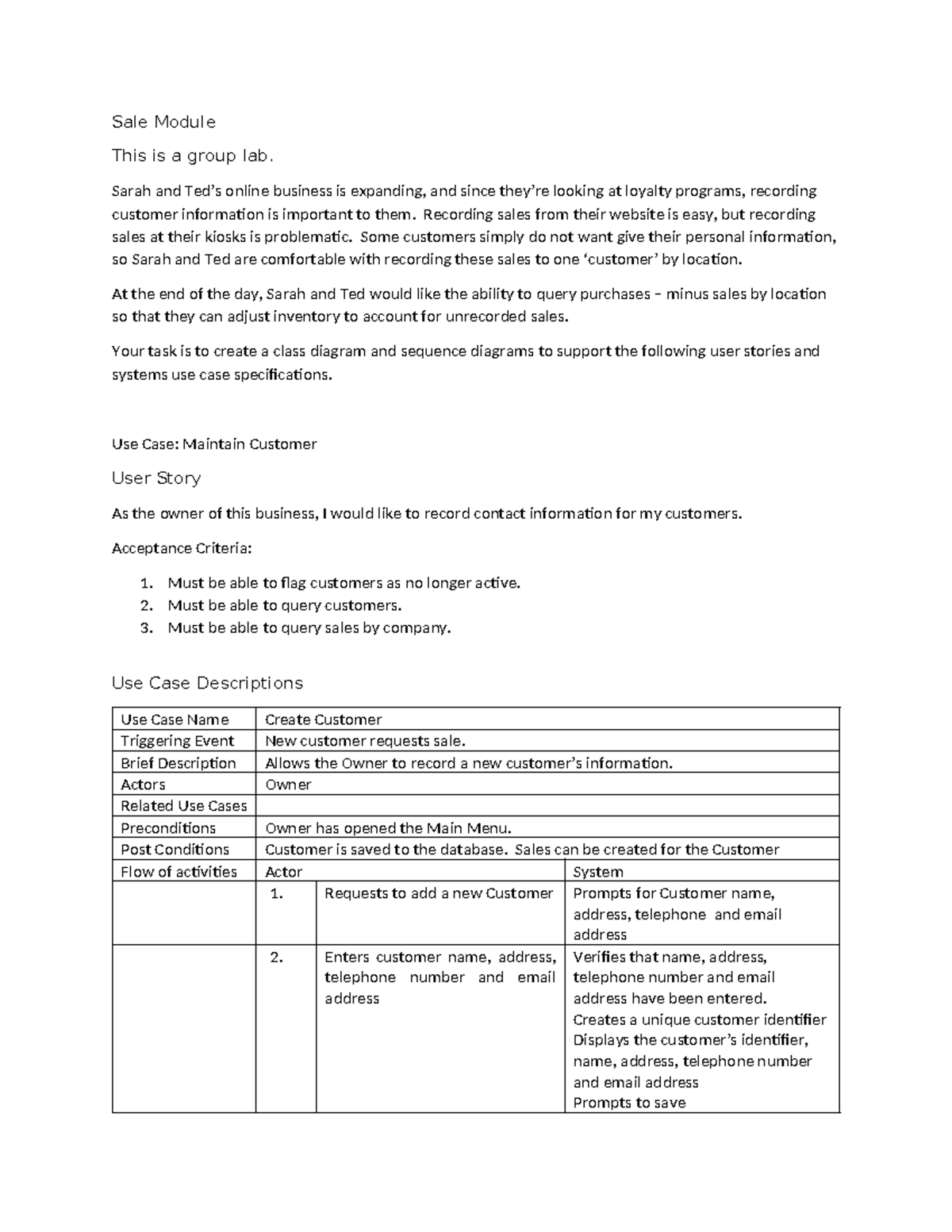 Sale Module(retail) - sales lab - Sale Module This is a group lab ...