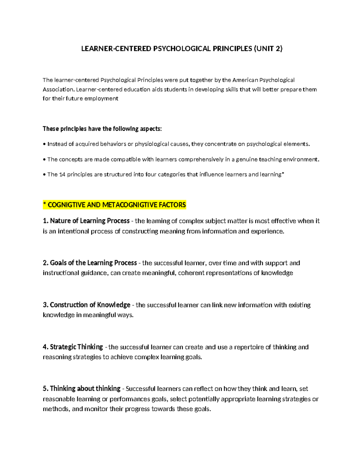 Learner- Centered Psychological Principle - LEARNER-CENTERED ...