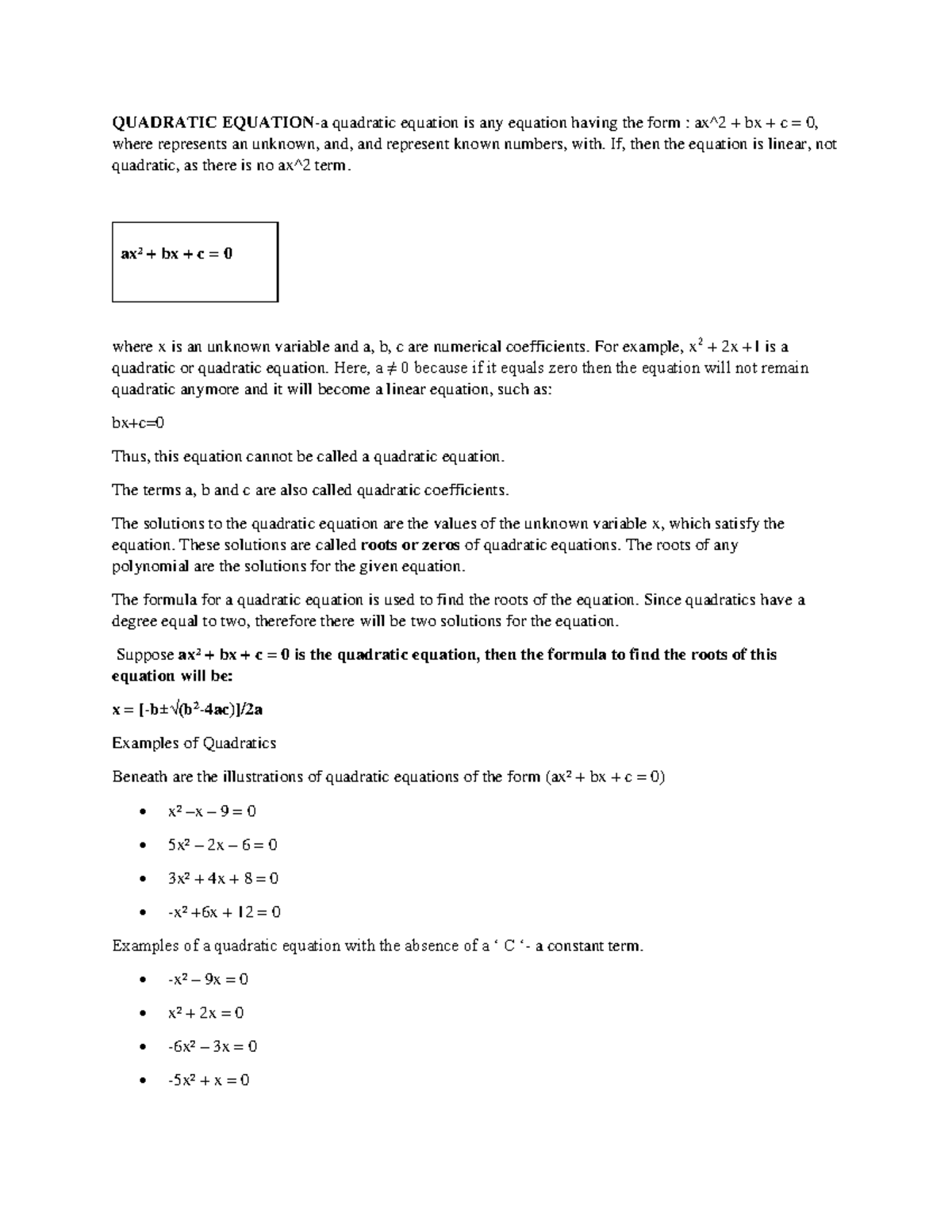 S12 - Contained about the quadratic equation, formula, and example ...