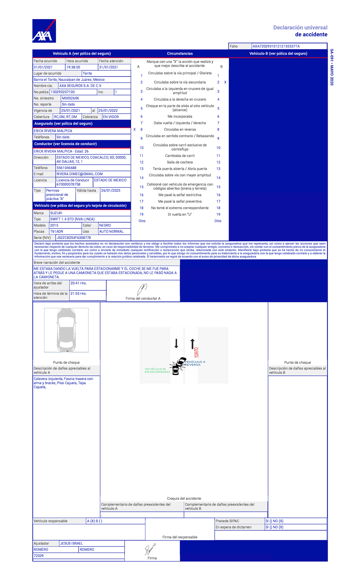 Documento DUA - Jsjssj - Declaración universal de accidente Folio ...