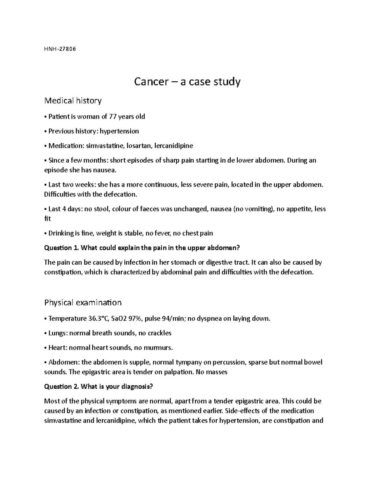 Case report cancer - HNH- Cancer – a case study Medical history Patent ...
