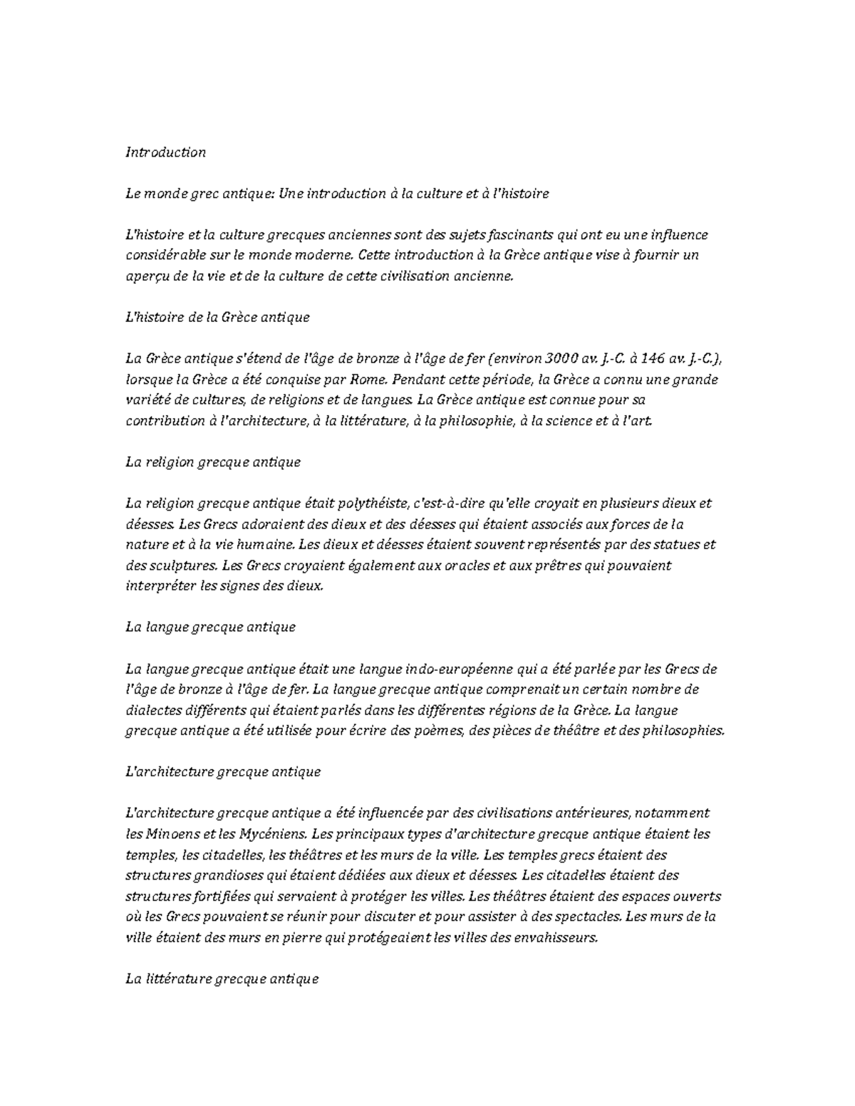 Ancient Greek Study Notes - Introduction Le monde grec antique: Une ...