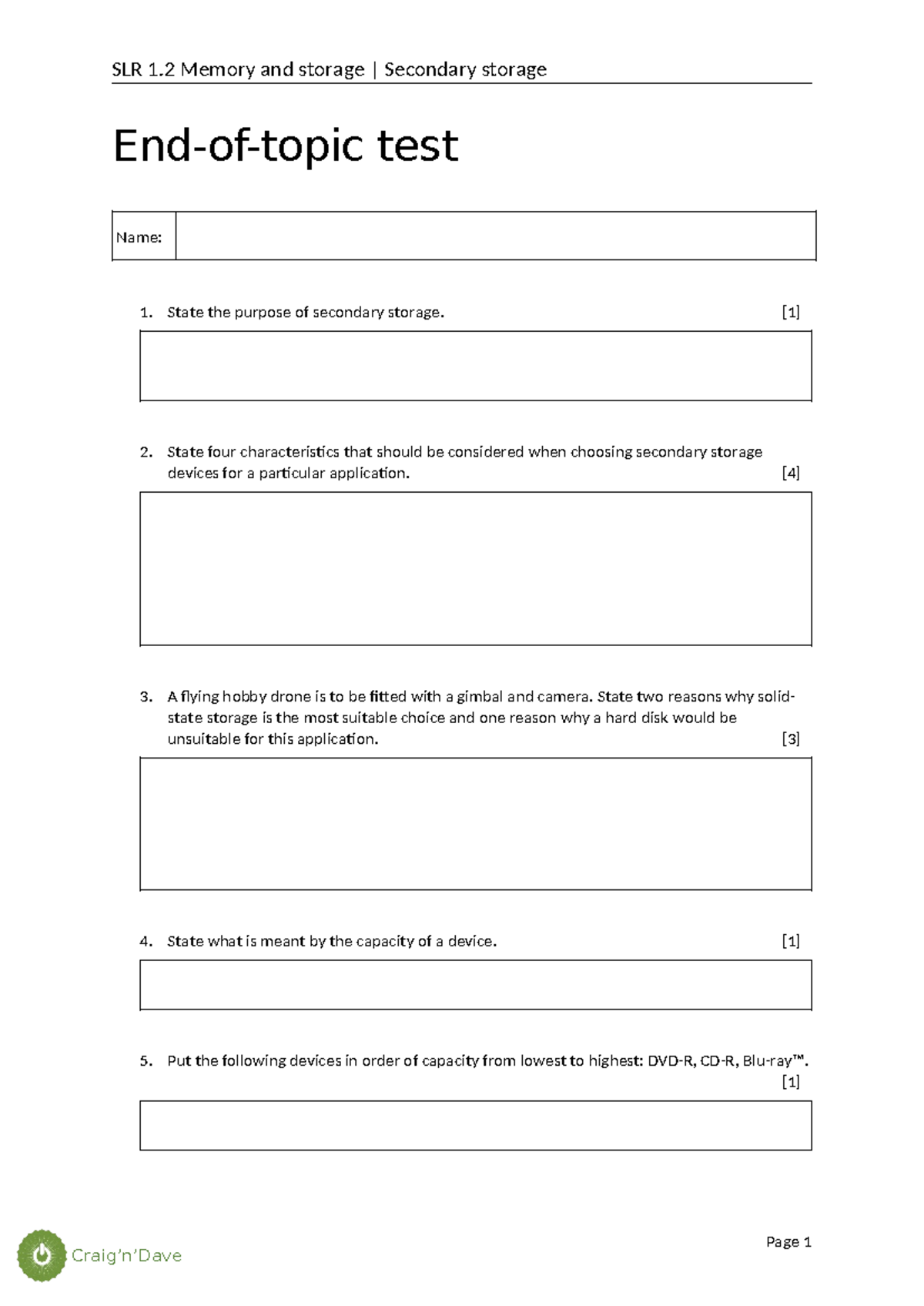 1.2 Test 2 - Secondary storage - Craig’n’Dave SLR 1 Memory and storage ...