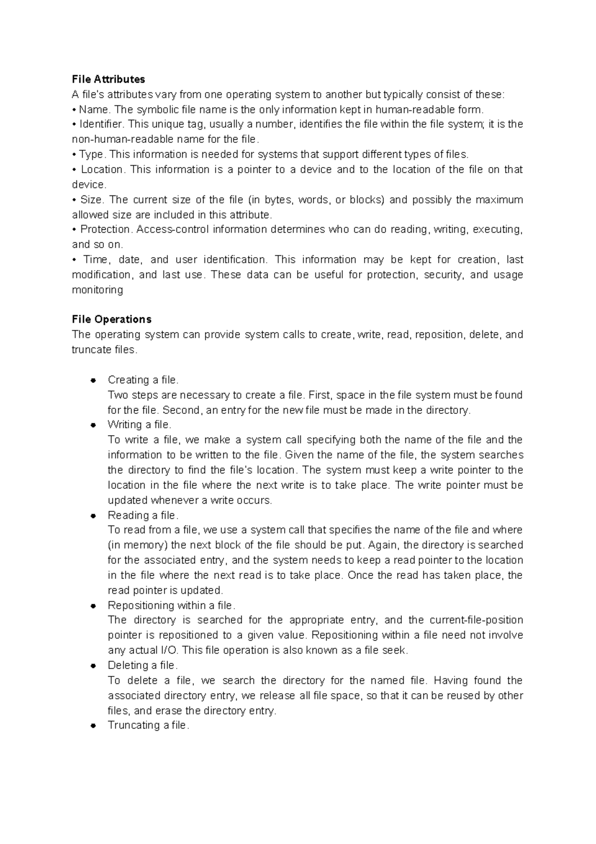 File Attribute - Lecture notes 1 - File Attributes A file’s attributes ...