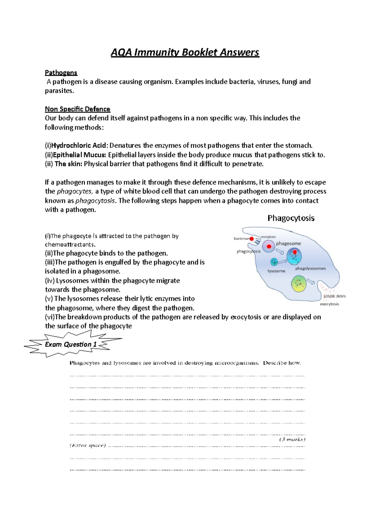 AQA Immunity Booklet Answers - AQA Immunity Booklet Answers Pathogens A ...