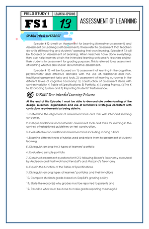 Learning Episode 1-4 - none - FIELD STUDY 1 LEARNING EPISODE The School FS1 Environment This ...