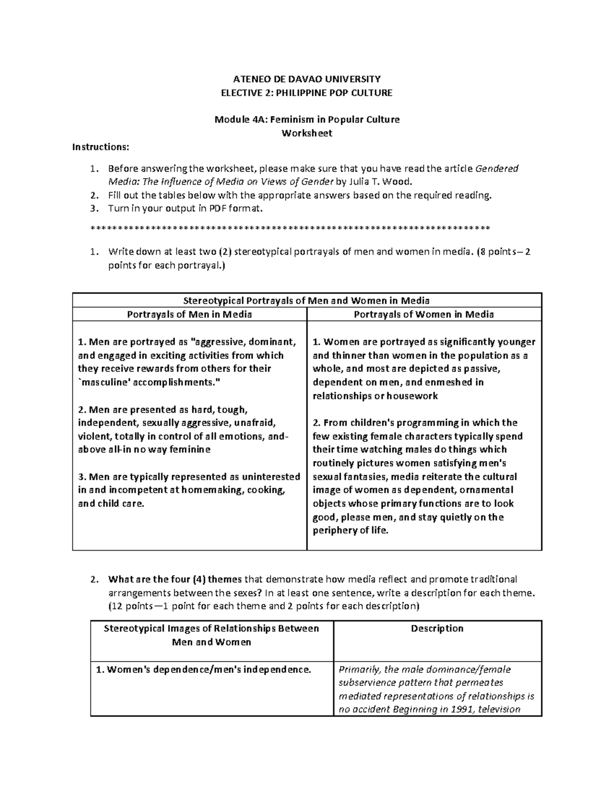 (Rodriguez, Simon) PPC-Module 4A-Worksheet-Feminism in Popular Culture ...