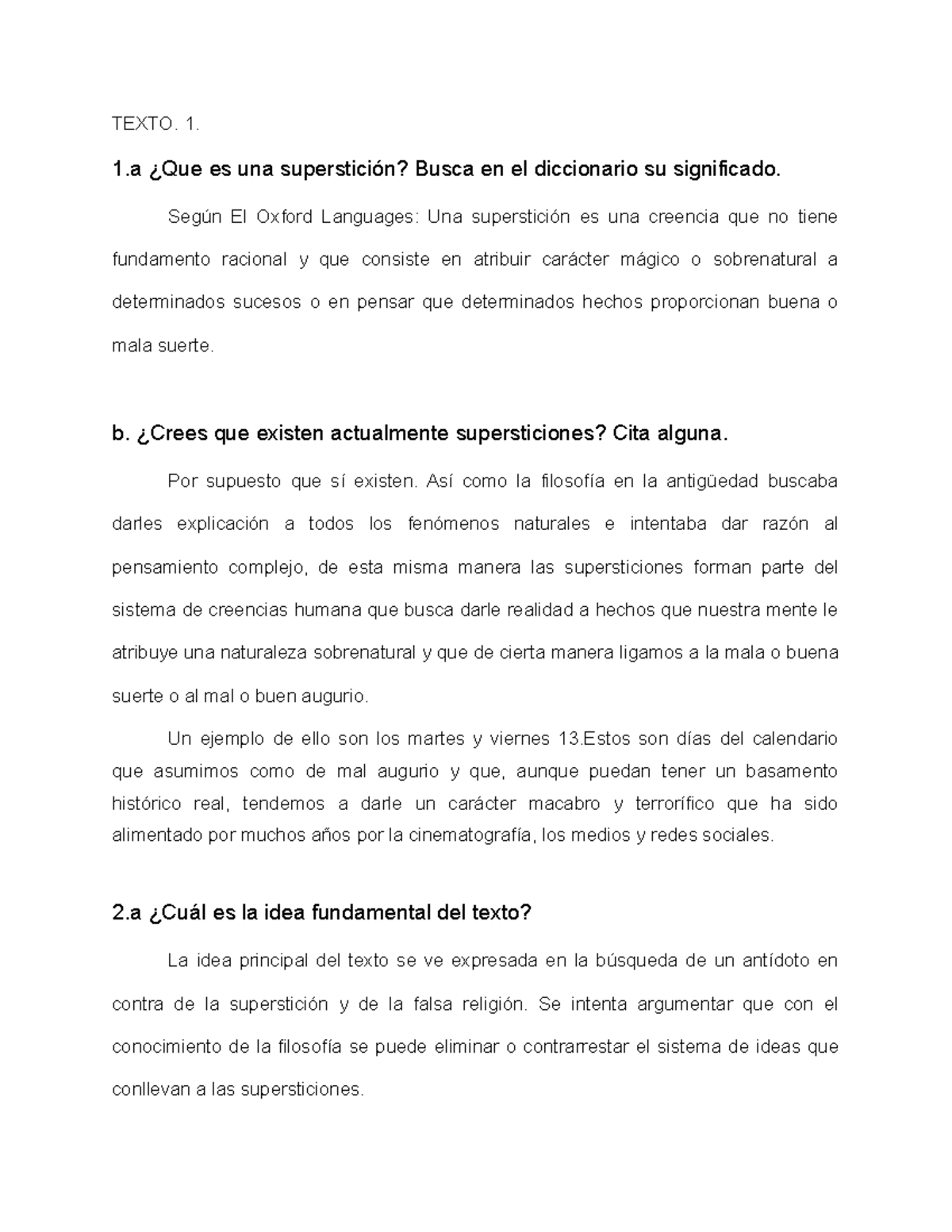 Supersticiones Y SUS EFECTOS SOBRE LA MENTE HUMANA - TEXTO. 1. 1 ¿Que ...