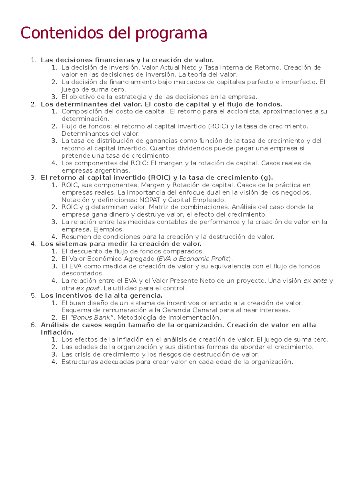 Contenidos del programa Economia - Economía - UTN - Studocu