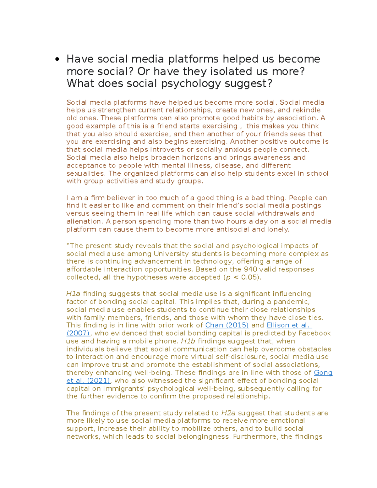 Psy 355 7-1 discussion - Have social media platforms helped us become ...