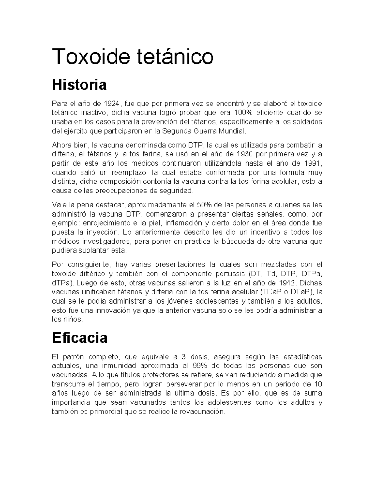Toxoide tetánico - Toxoide tetánico Historia Para el año de 1924, fue ...
