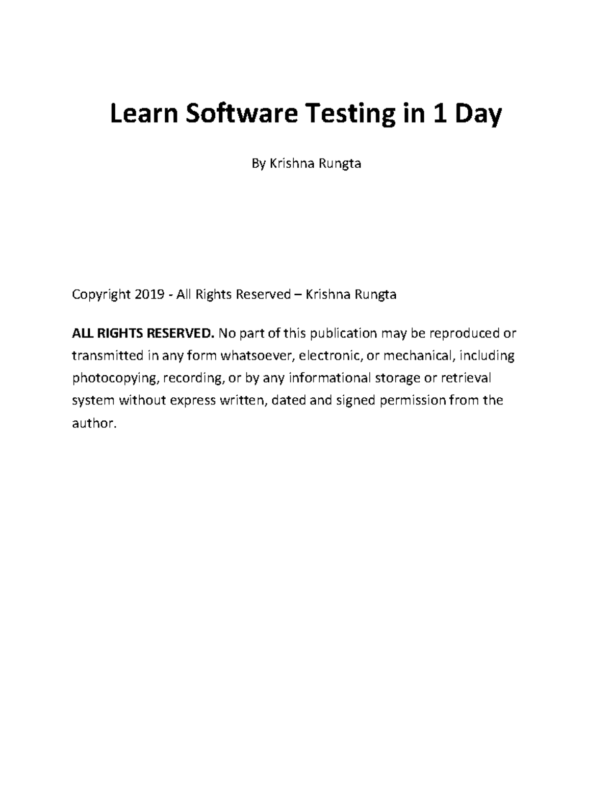 Software Testing Preview Learn Software Testing In 1 Day By Krishna Rungta Copyright 2019