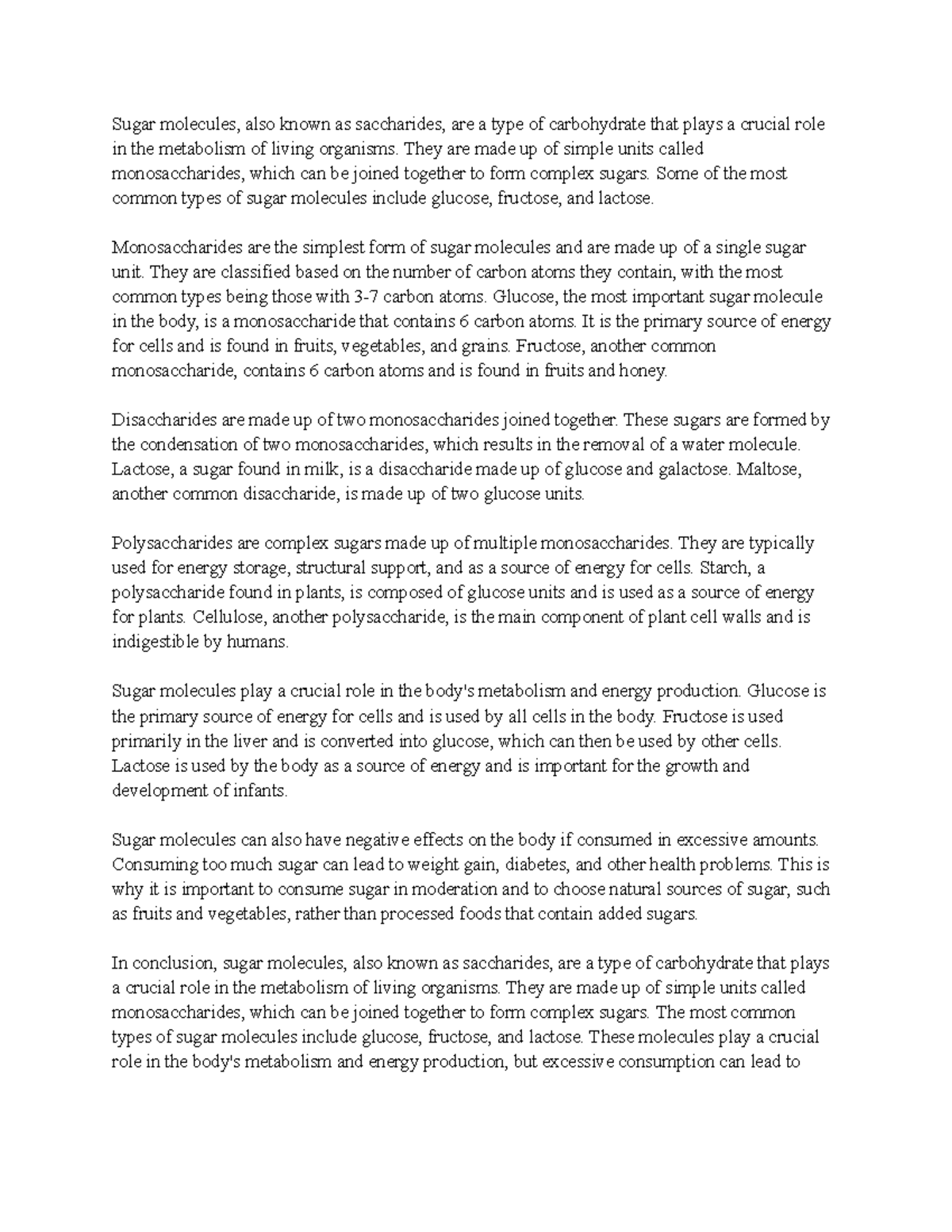 Sugar molecules notes - Sugar molecules, also known as saccharides, are ...