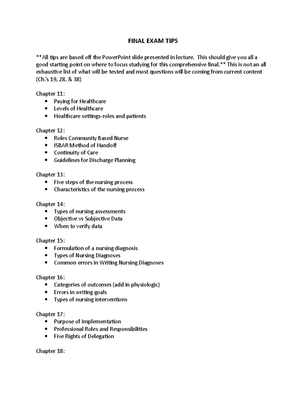 Final EXAM TIPS need to know - FINAL EXAM TIPS All tips are based off ...