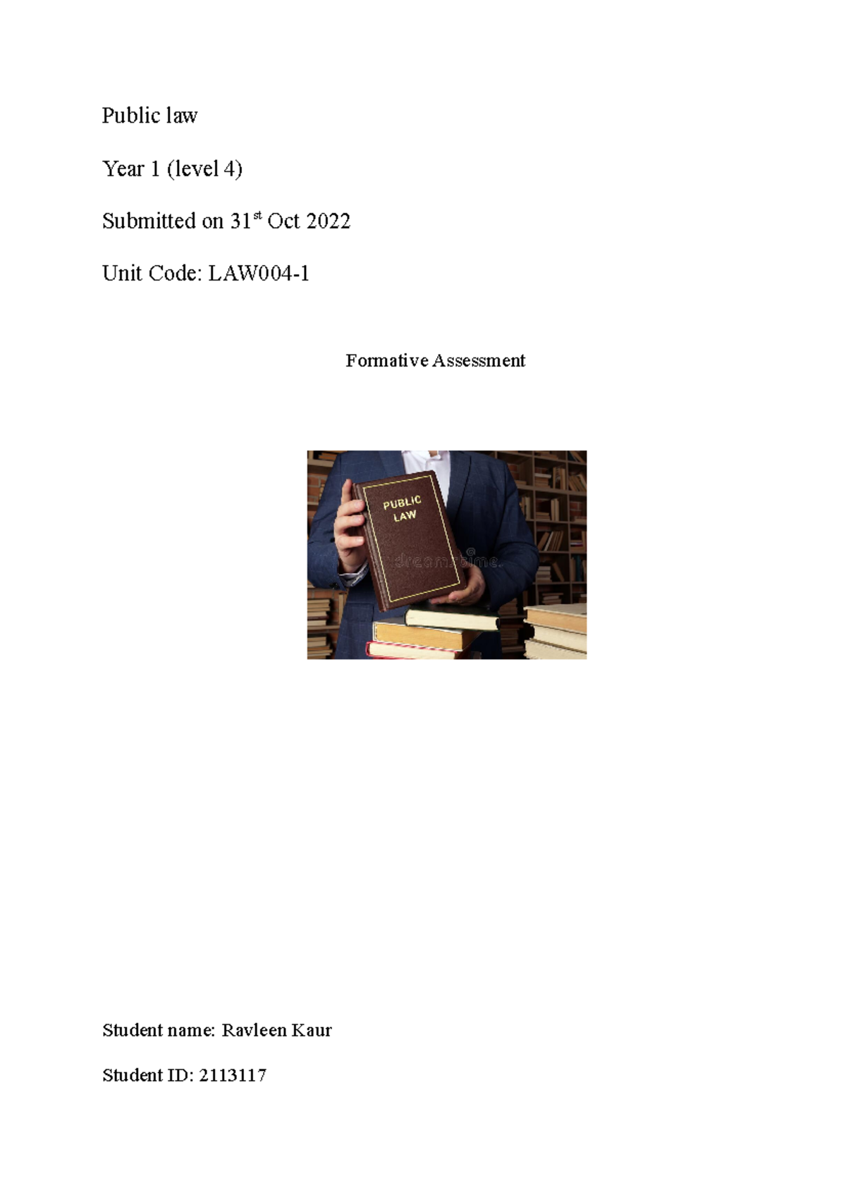 Formative assessment 1 public law - Public law Year 1 (level 4 ...