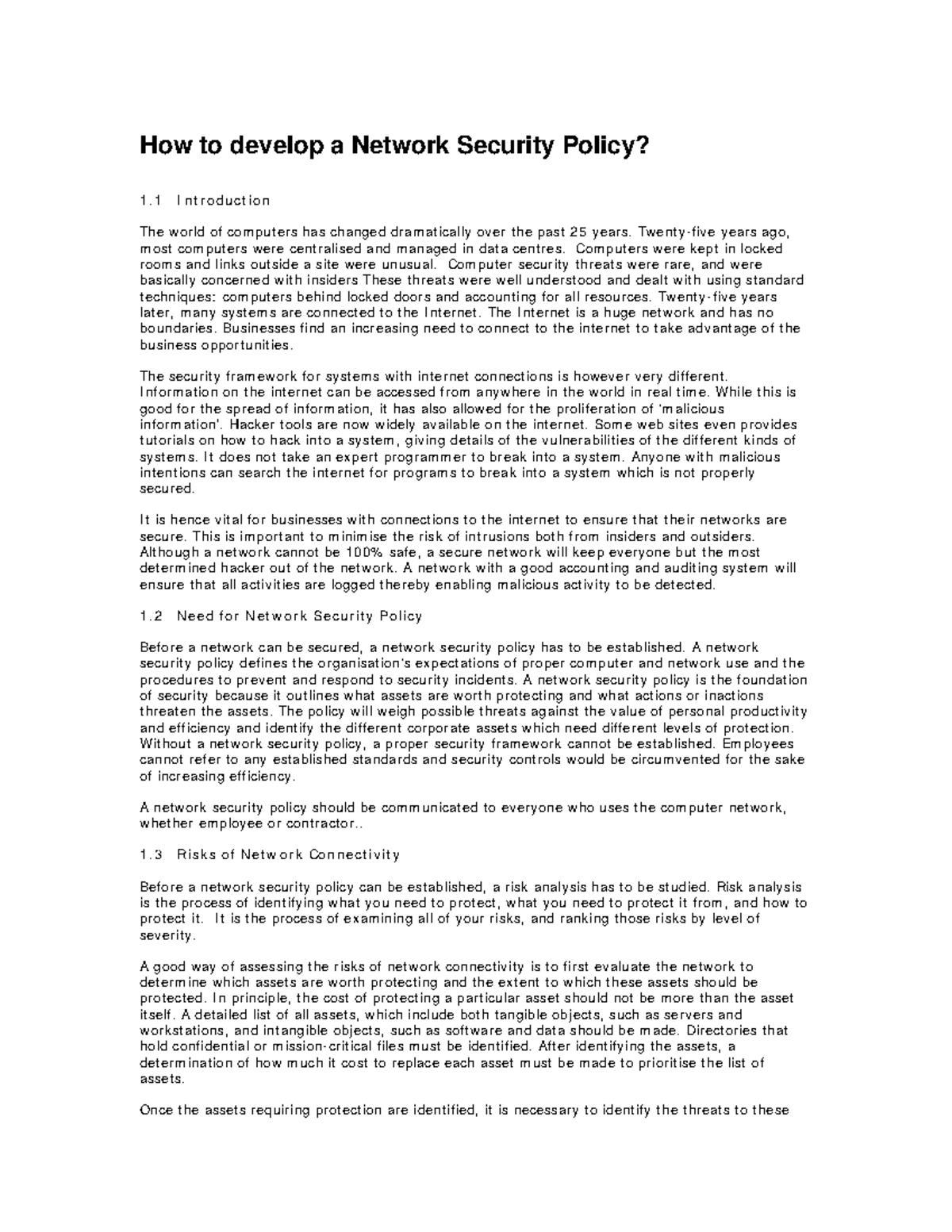 How to Develop a Network Security Policy week 3 - How to develop a Network Security Policy? 1 ...