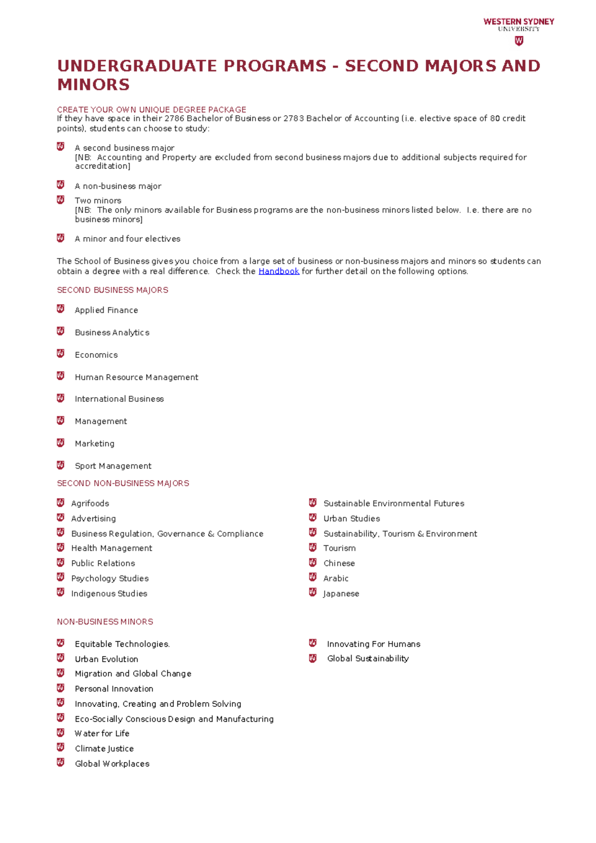 Business student major and minor options - updated 2023 - UNDERGRADUATE ...